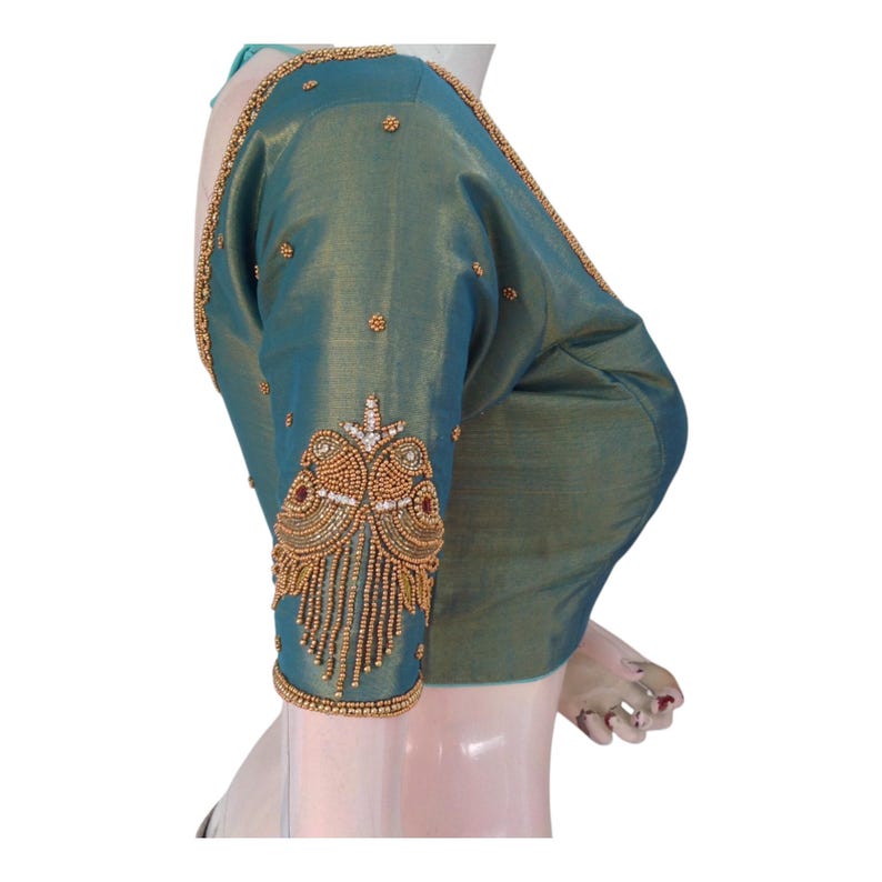 Aari Work Tissue Silk Blouse - Princess Cut Wedding Saree Top - Etsy