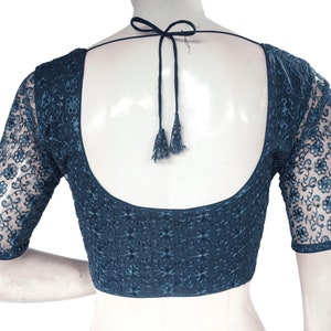 Navy Color Embroidery Netted Sleeves Readymade Saree Blouse, Indian ...
