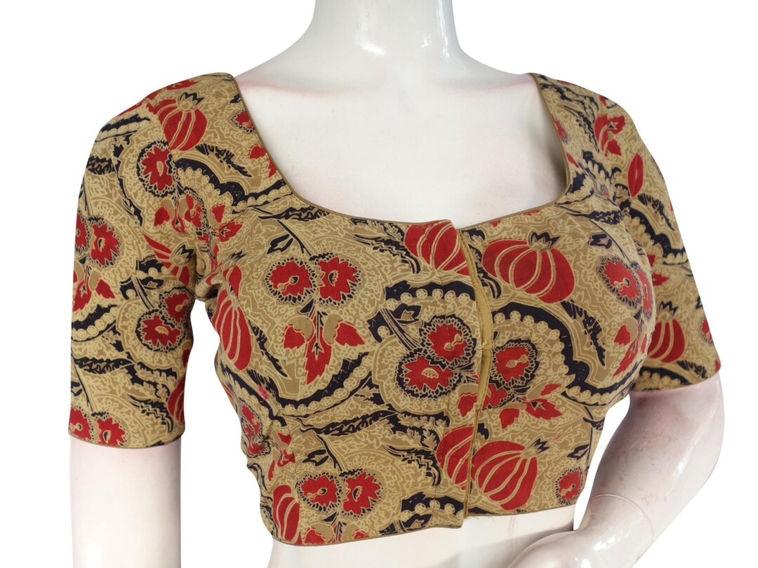 Beige Color Ajrakh Blouse Women’s Cotton Saree Designer Top | USA - Etsy