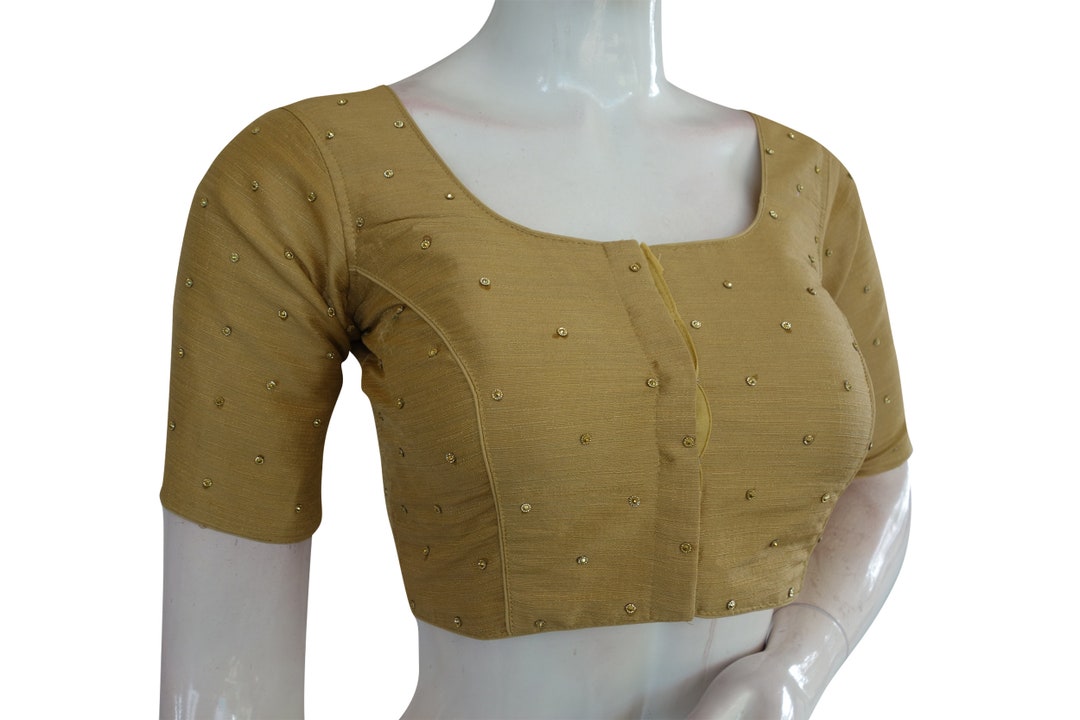 Gold Color Plain Moti Stone Work Indian Saree Readymade Blouse, Indian ...