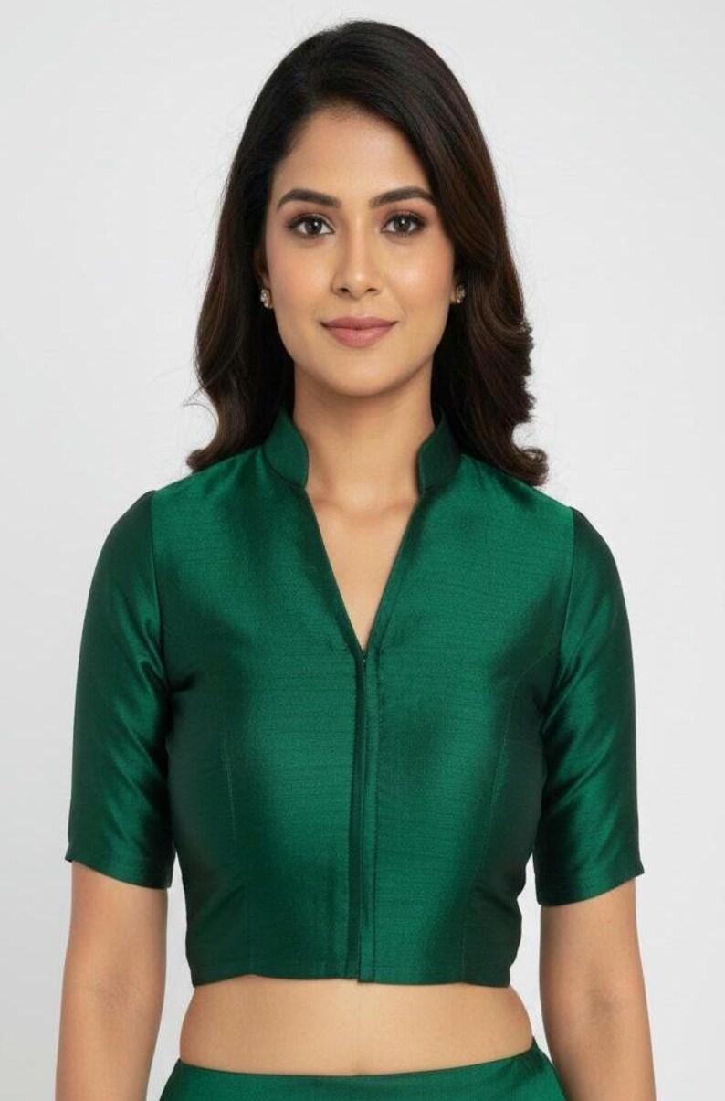 Semi Silk Saree Blouse: Readymade Indian Choli Top, Collar Neck - Etsy