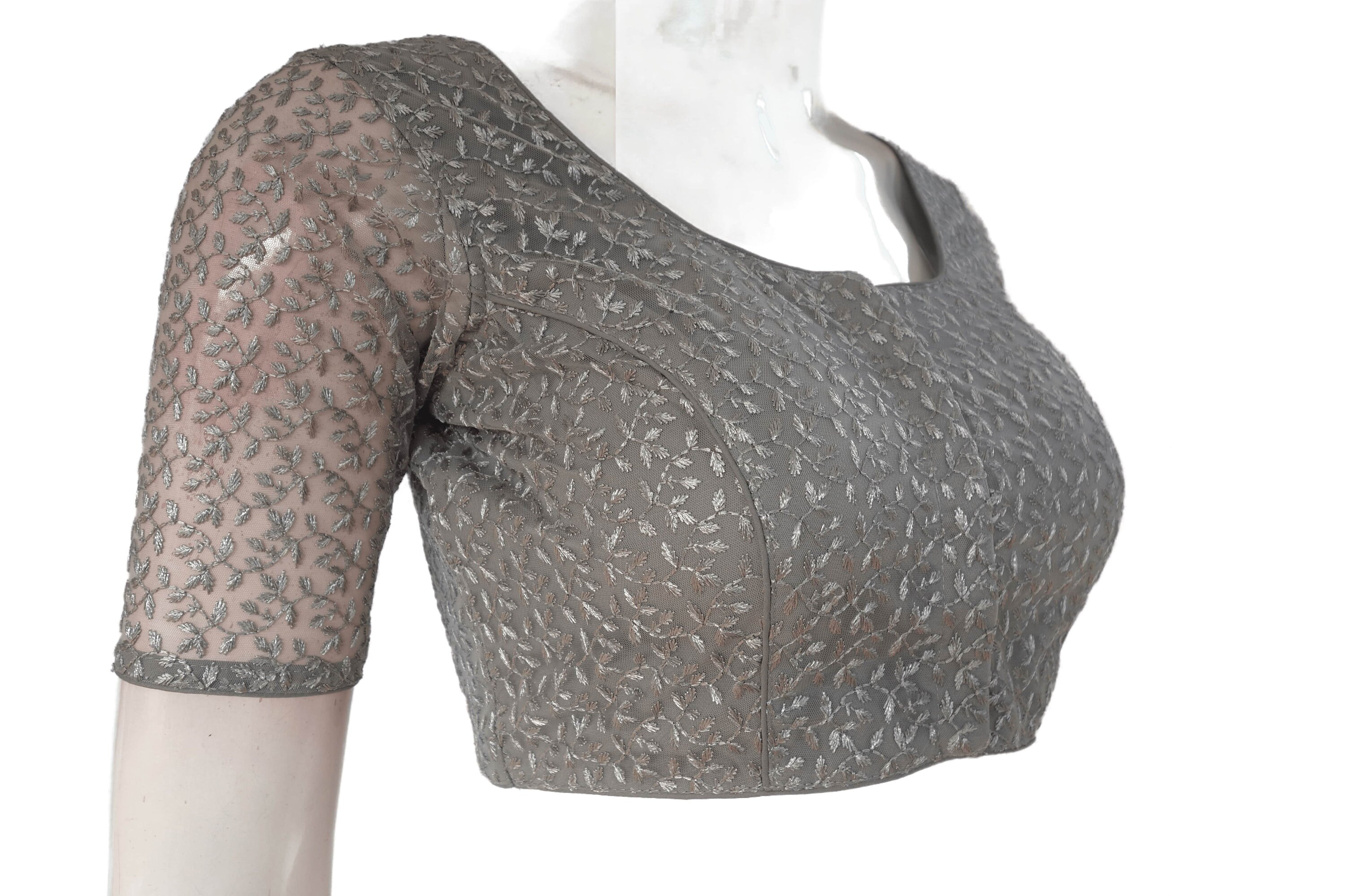 Grey Color Embroidery Netted Sleeves Readymade Saree Blouse - Etsy