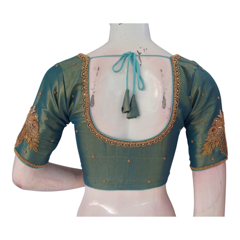 Aari Work Tissue Silk Blouse - Princess Cut Wedding Saree Top - Etsy