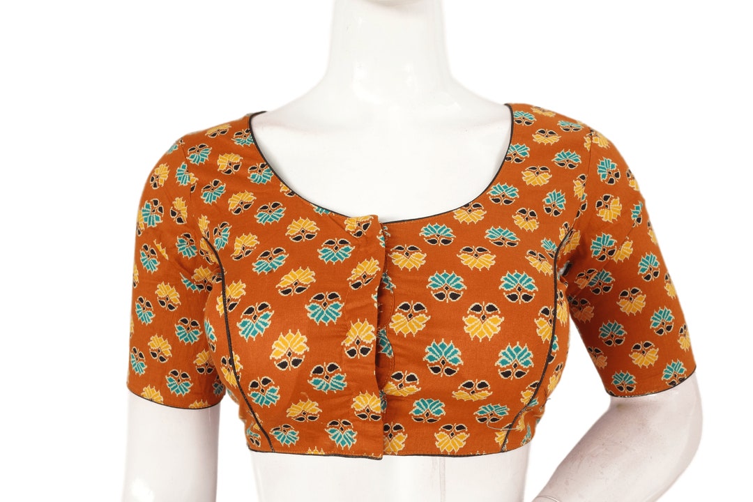 Terracotta Color Patola Print Cotton Readymade Saree Blouse With ...