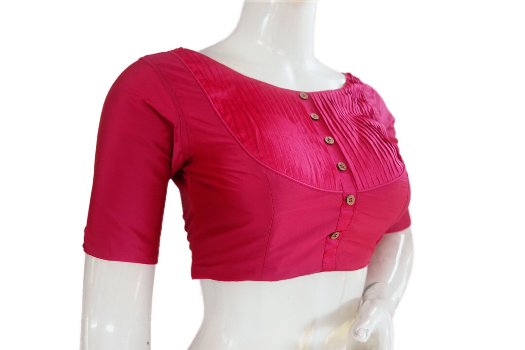 Rani Pink Color Semi Silk Designer Boat Neck Readymade Saree Blouse ...