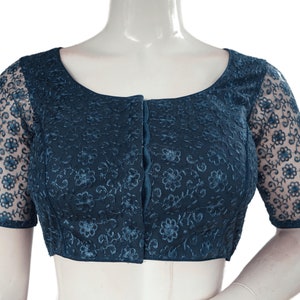 Navy Color Embroidery Netted Sleeves Readymade Saree Blouse, Indian ...
