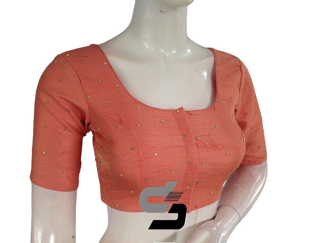 Peach Color Plain Moti Stone Work Indian Saree Readymade - Etsy