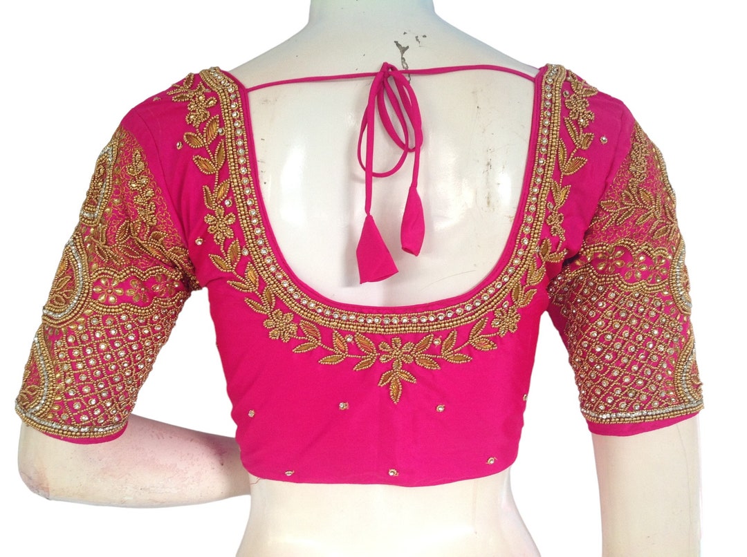 Rani Pink Color Bridal Handwork Readymade Saree Blouse, Indian Ethnic ...