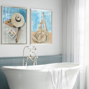 Woman by the Pool Poster, Swimming Pool Print, Beach Day Art, Beach Hat ...