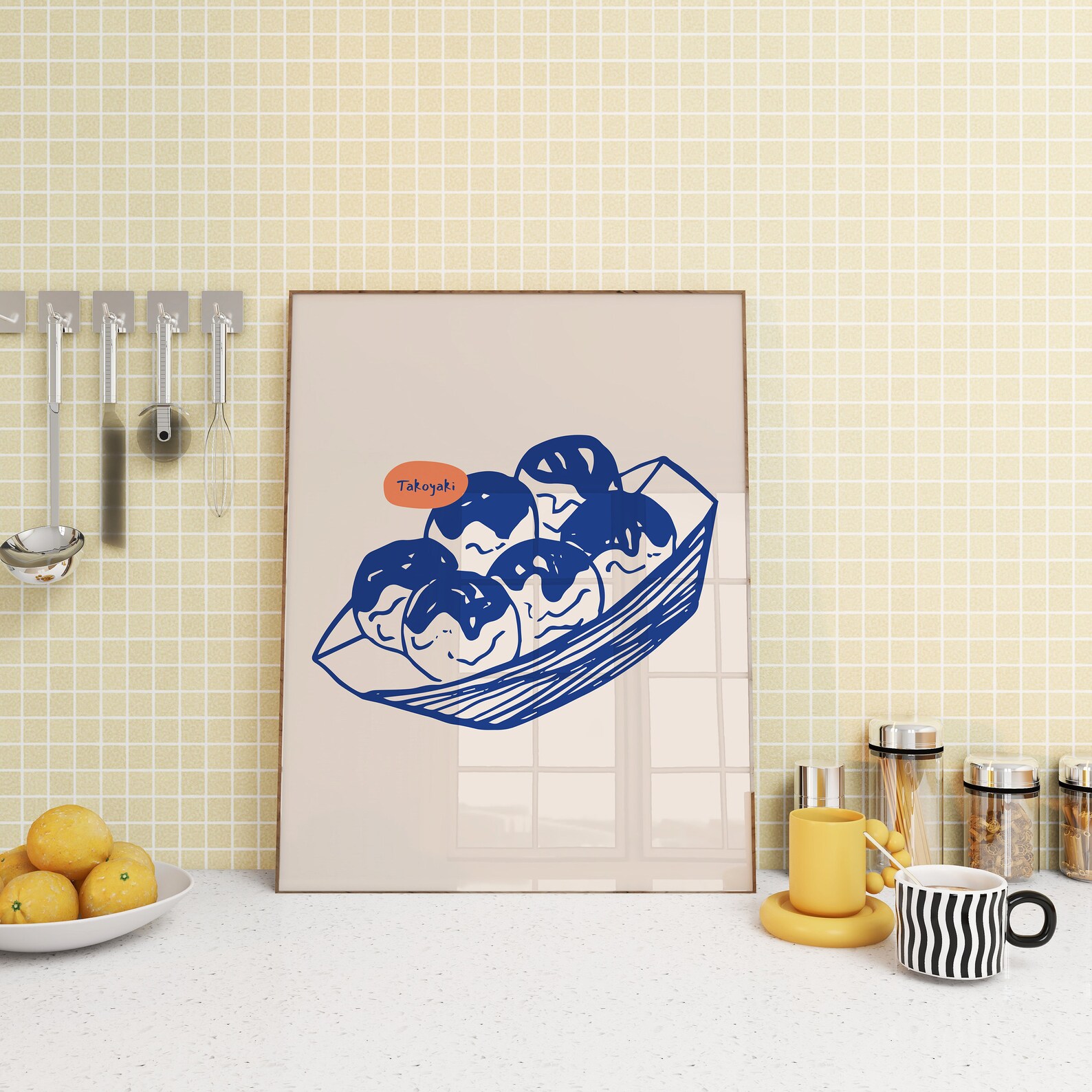 Set of 6 Asian Food Posters, Trendy Aesthetic Kitchen, Modern Apartment ...