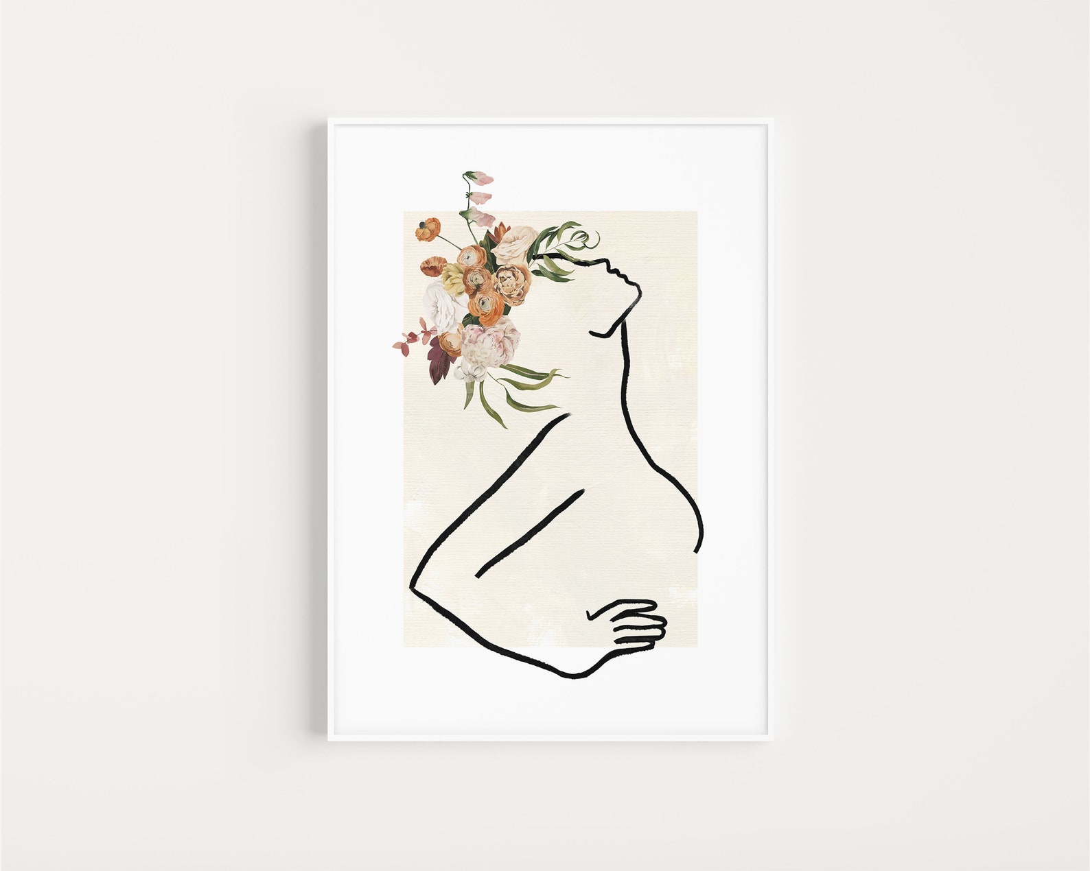 Set of 3 Female Form Line Art Prints, Silhouette of a Woman, Floral ...