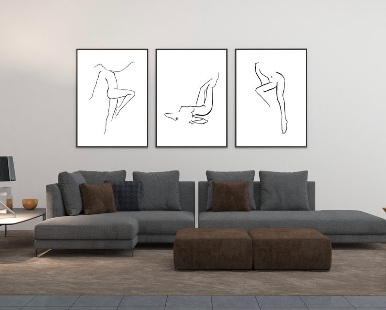 Set of 3 female form prints Single line art Silhouette of a | Etsy