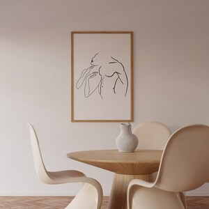 Man and Woman Line Art, Couples Outline Print, His and Her Silhouette ...