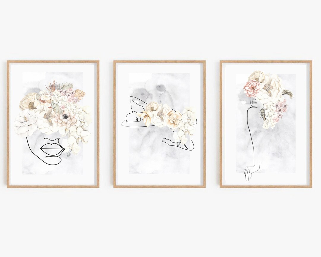 Set of 3 Female Form Art Prints Set of 3 Floral Female - Etsy