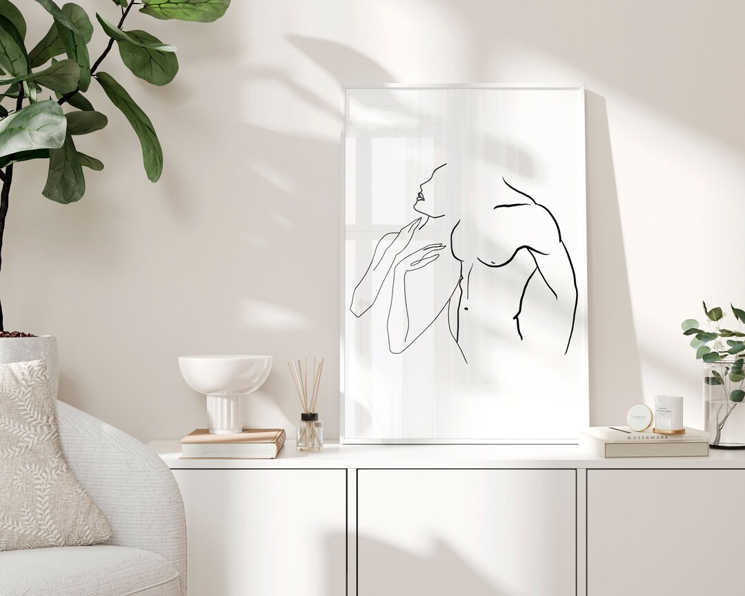 Man and Woman Line Art, Couples Outline Print, His and Her Silhouette ...