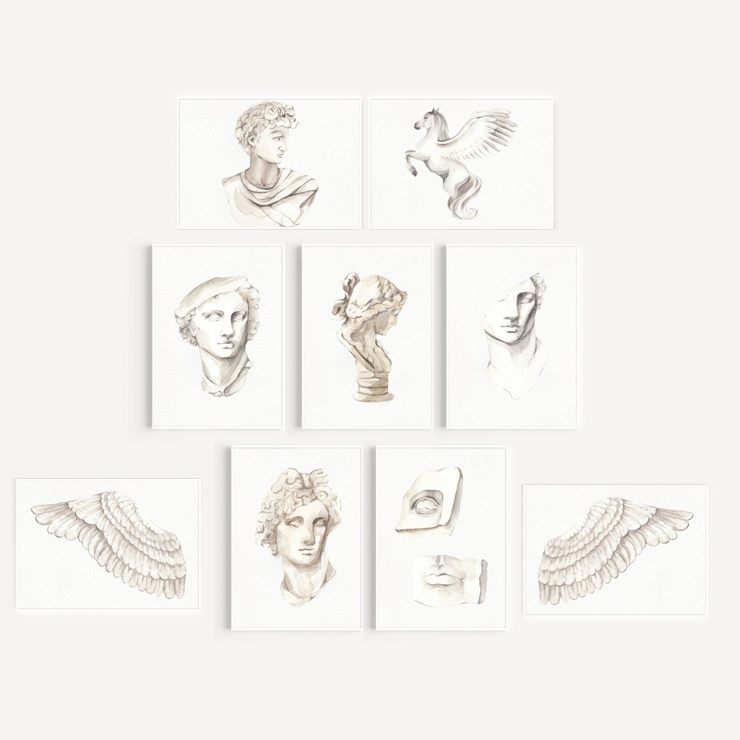 Watercolor Statue Prints Set: Greek Roman Bust Art (digital Download ...