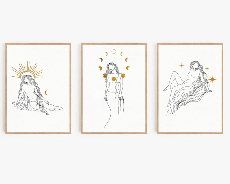 Set of 3 female form art prints Divine feminine art Women | Etsy