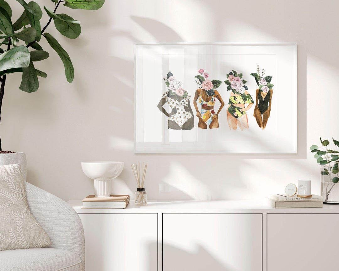 Watercolour Body Positive Art, Flower Head Art Print, Empowered Women ...