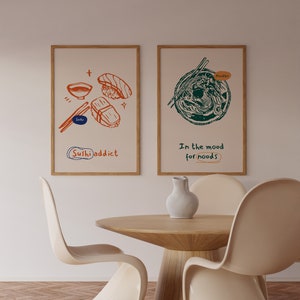 Set of 6 Asian Food Posters, Trendy Aesthetic Kitchen, Modern Apartment ...