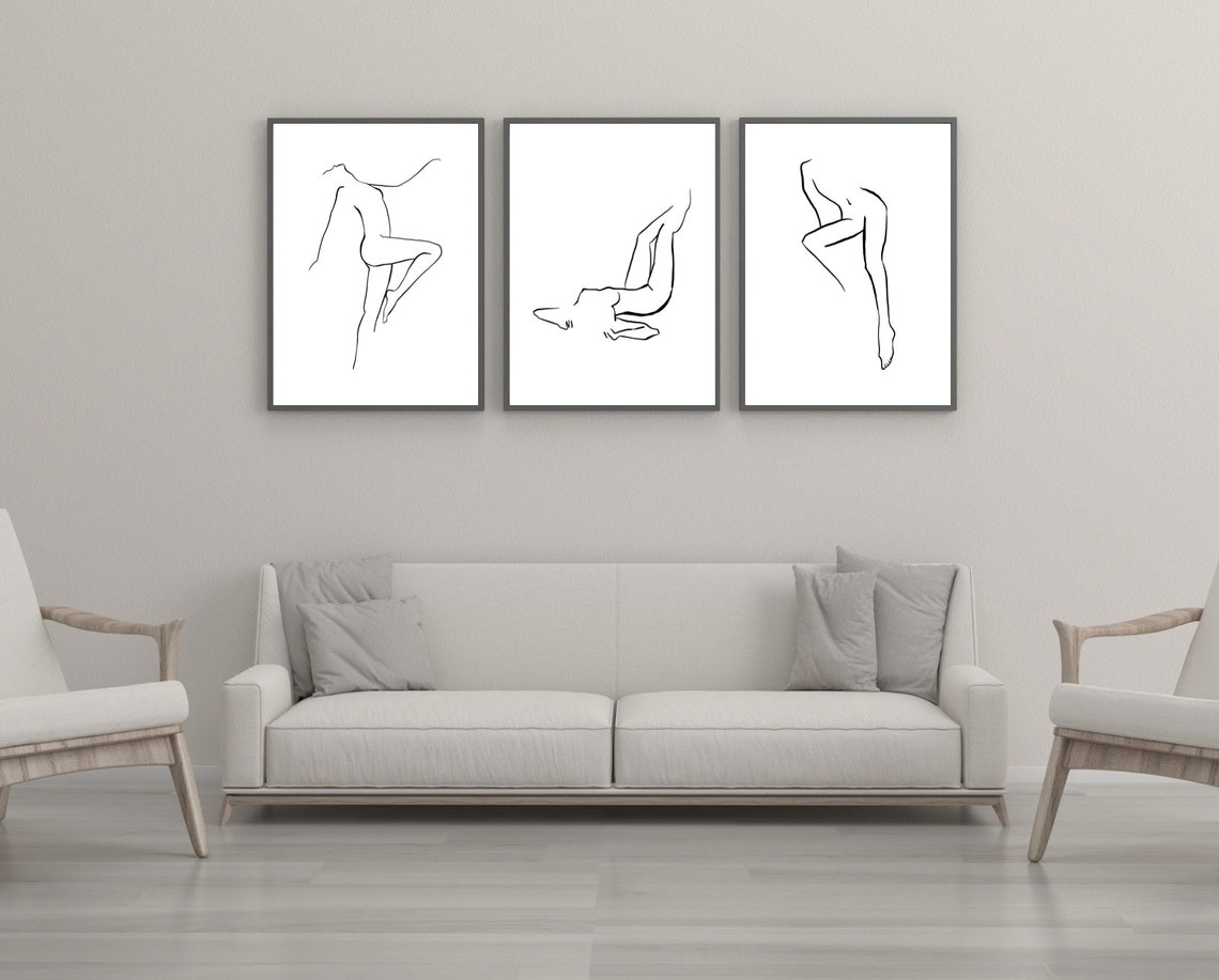 Set of 3 female form prints Single line art Silhouette of a | Etsy