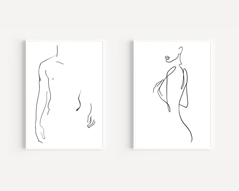 Man and Woman Line Art Set of 2 One Line Drawing Body - Etsy