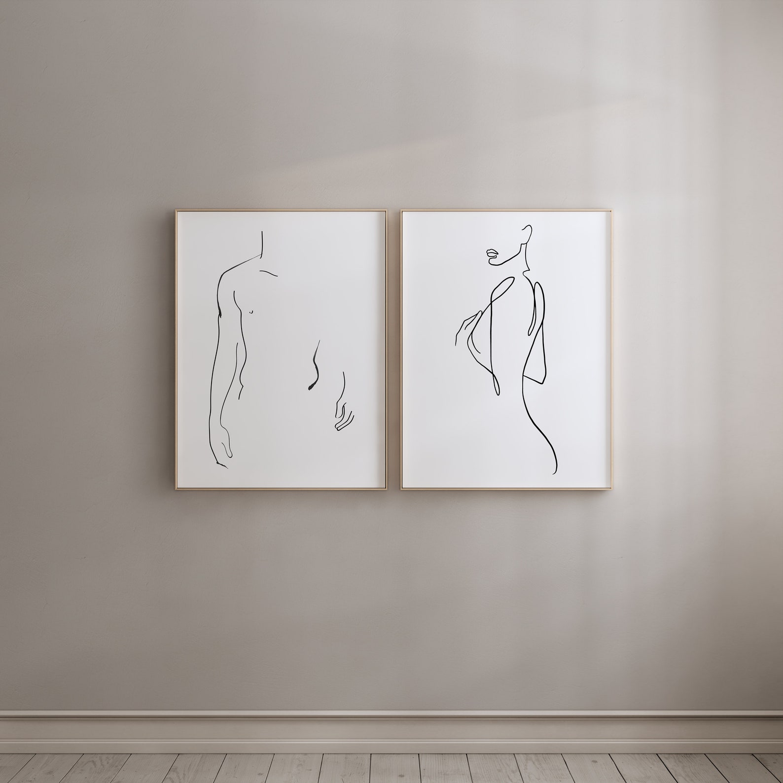 Man and Woman Line Art Set of 2, One Line Drawing, Body Outline Prints ...