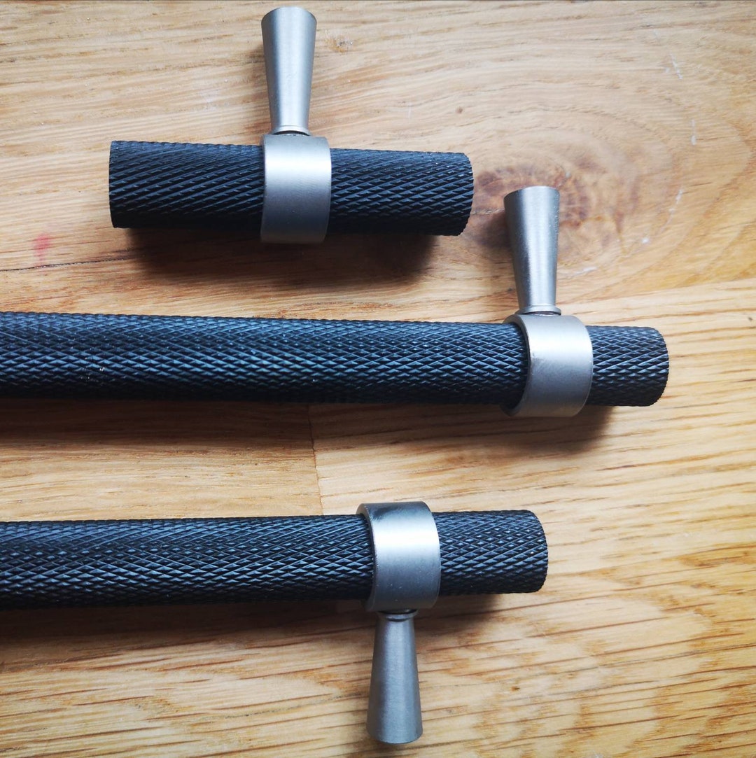 Black and Silver Knurled Texture Cabinet Handle/improved Grip Drawer ...