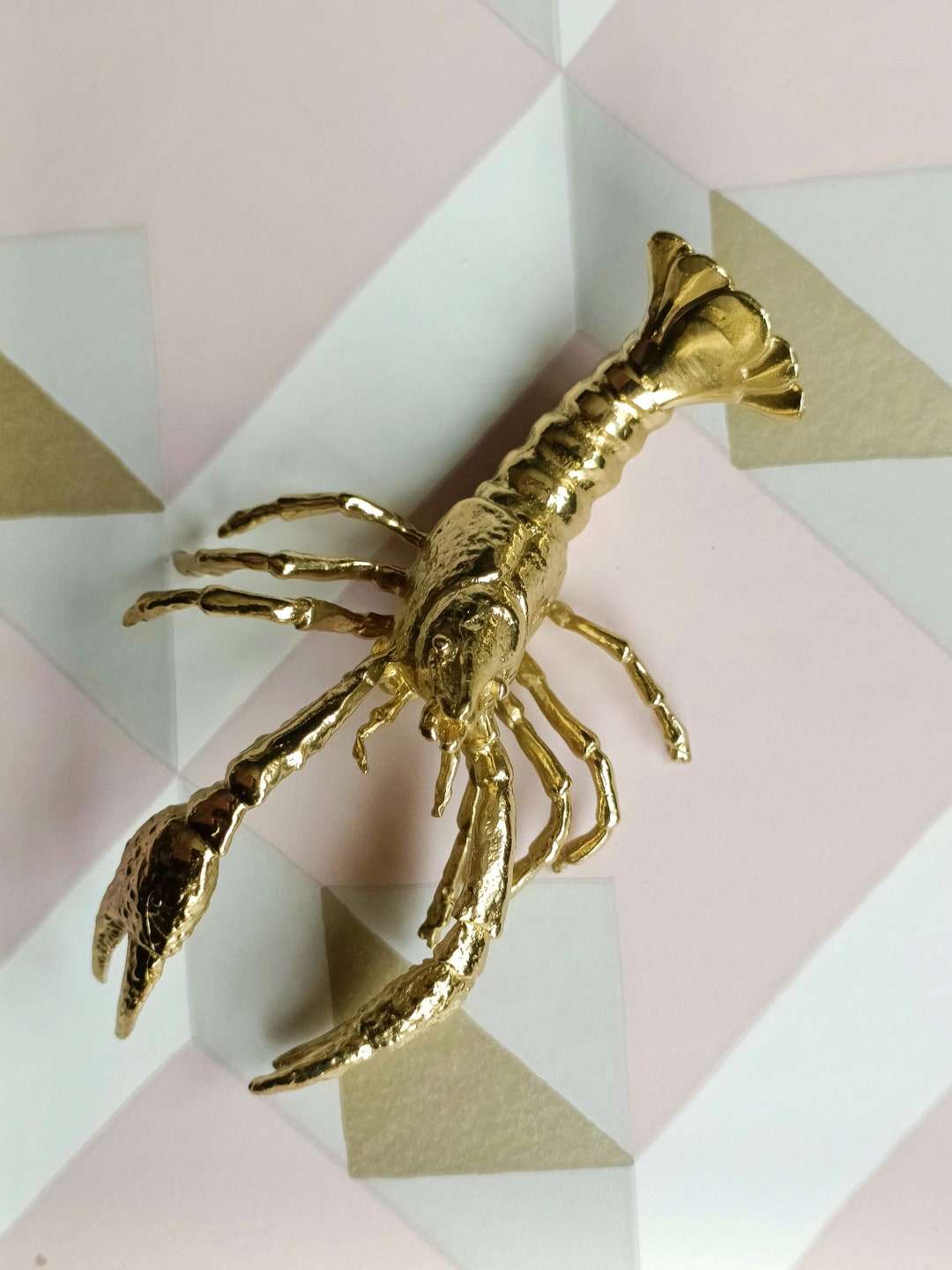 Gold Solid Brass Lobster Cabinet Pull/sea Creature Shaped Door Handle/beach Themed Drawer Knob ...