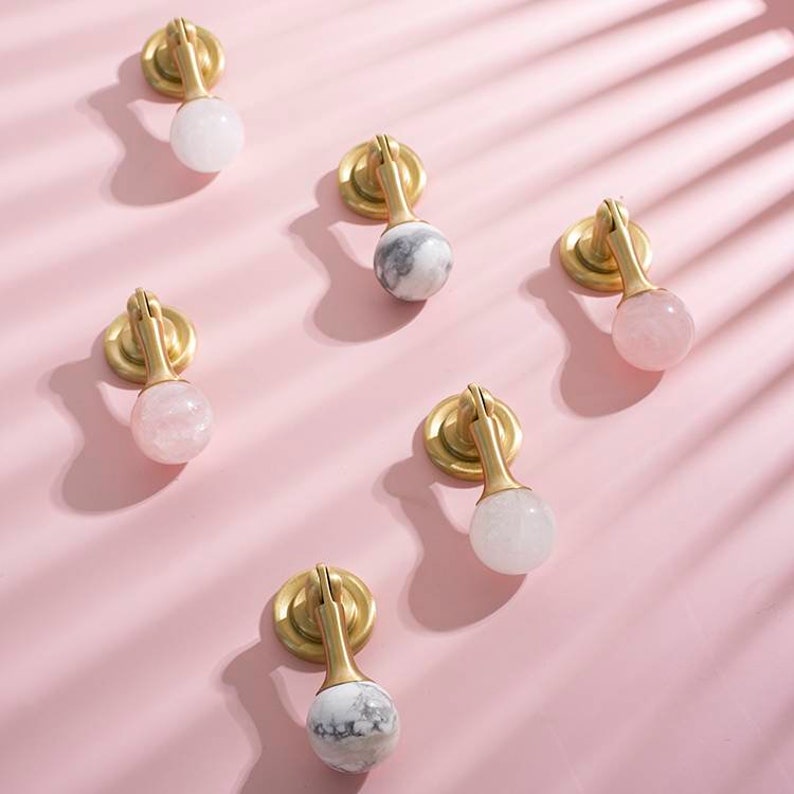 Gold Stone Ball Drop Handle in Rose Quartz White Quartz and - Etsy