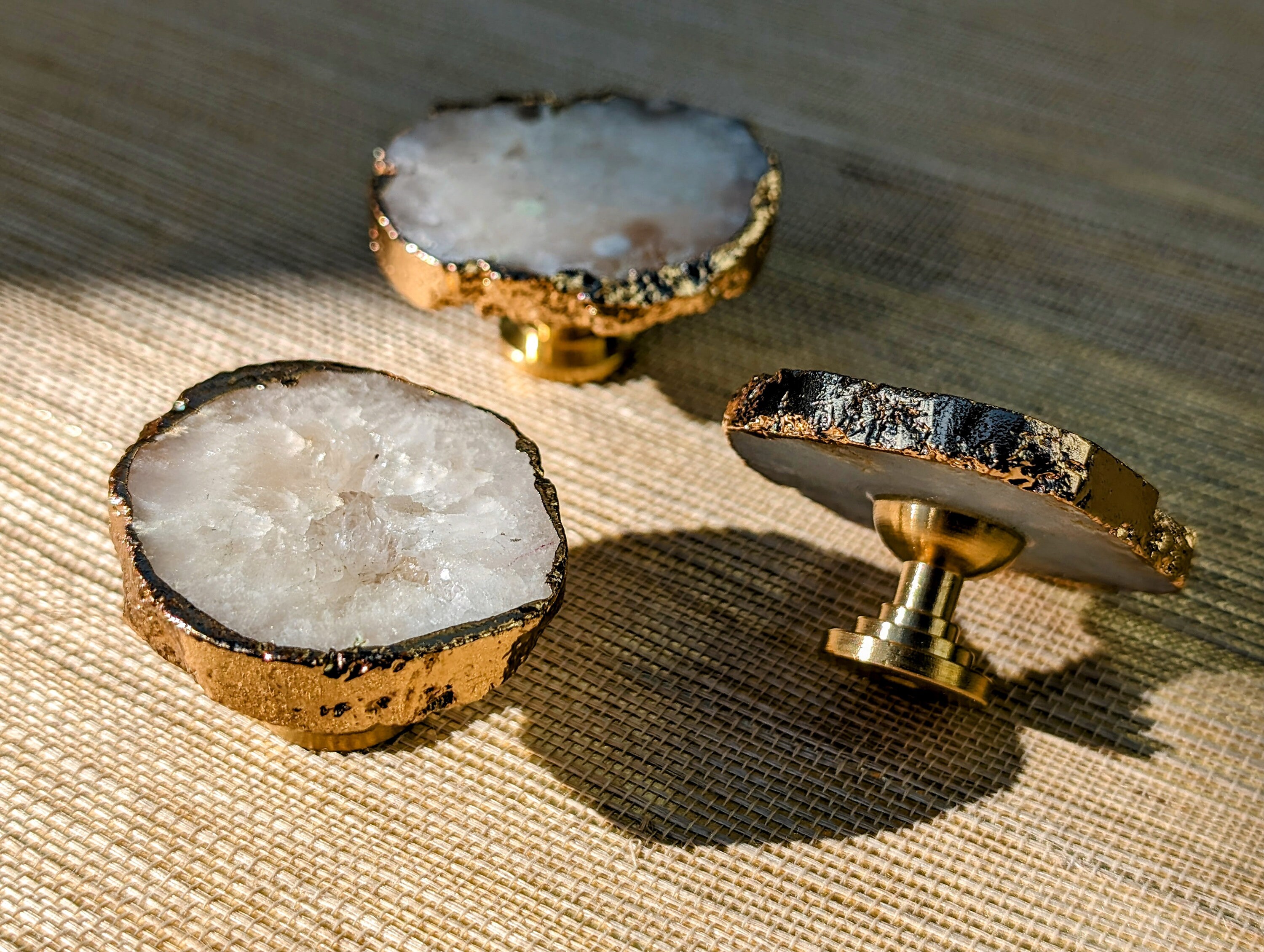White quartz crystal slice drawer pull/Raw crystal cabinet handle ...