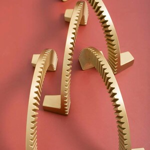 A Pair of Large Gold Cog Shaped Semi Circle Door Handles/large Demi ...