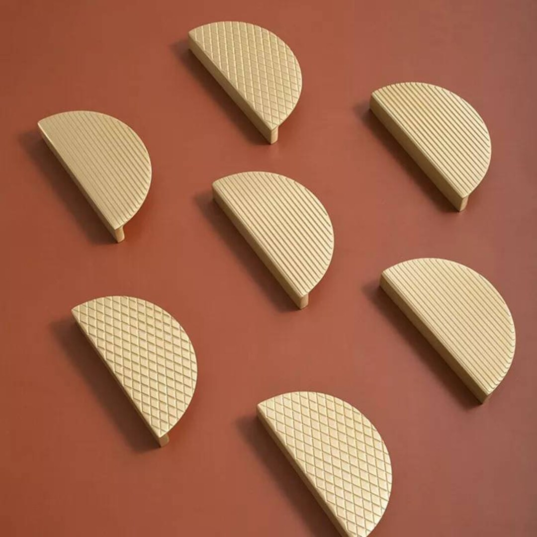 1 Pair of Patterned Brass Semi Circle Handles/2 X Demi Lune Drawer ...