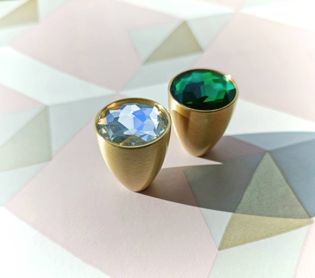 Sparkly Green or Clear Glass Crystal and Brass Cabinet Pull/glittery ...