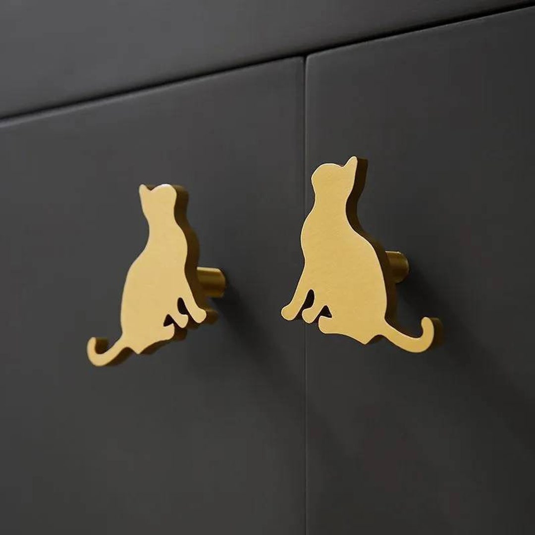 Gold Solid Brass Cat Cabinet Pull/gold Cat Shaped Door Handle/cat ...