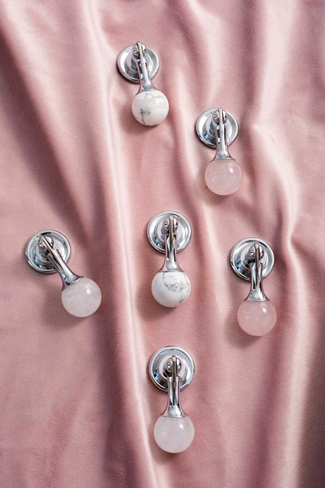 Silver Stone Ball Drop Handle in Rose Quartz, White Quartz and Marble ...