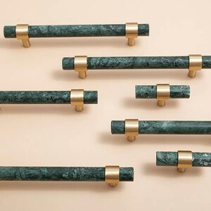 Dark Green Verde Marble and Brass Cabinet Pull/green Marble and Gold ...