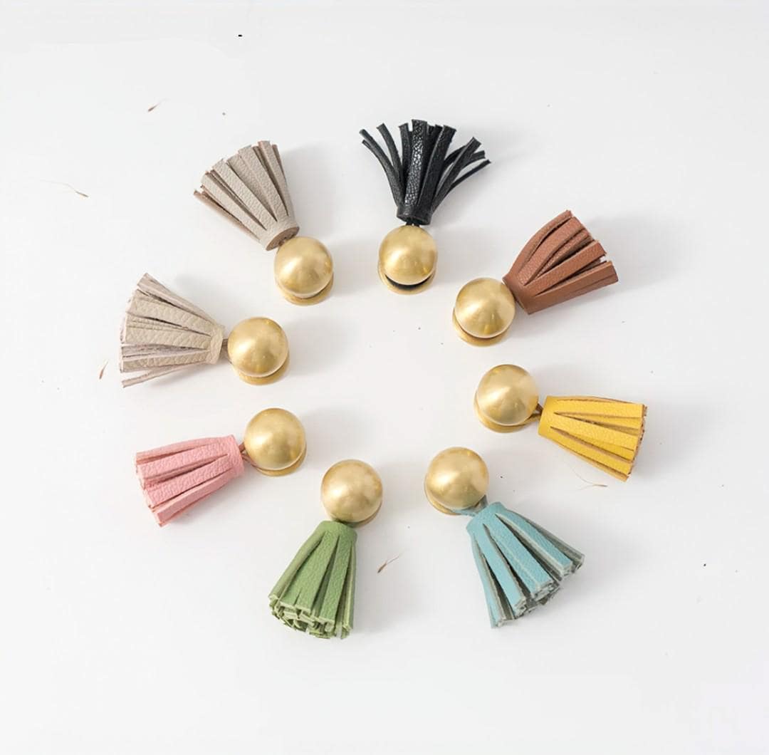 Gold Brass and Leather Tassel Drawer Handle/brass and Leather Tassel ...