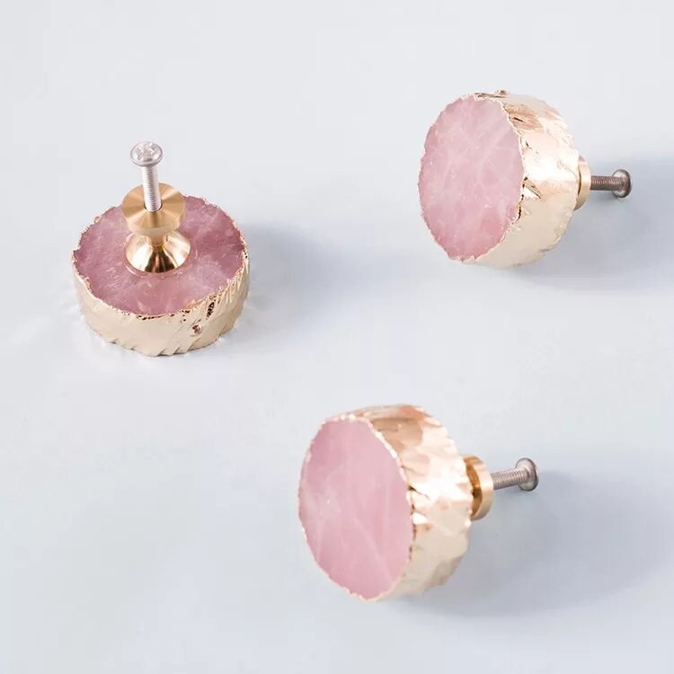 Round Pink Quartz Drawer Handle With Gold Edges/gemstone and - Etsy UK