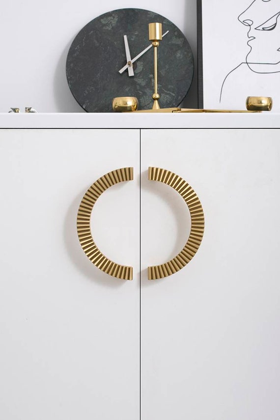 A Pair of Large Gold Cog Shaped Semi Circle Door Handles/large - Etsy