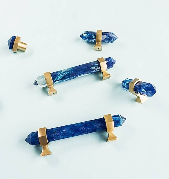 Hexagonal Indigo Blue Crystal Cabinet Bar Handle/blue Semi - Etsy