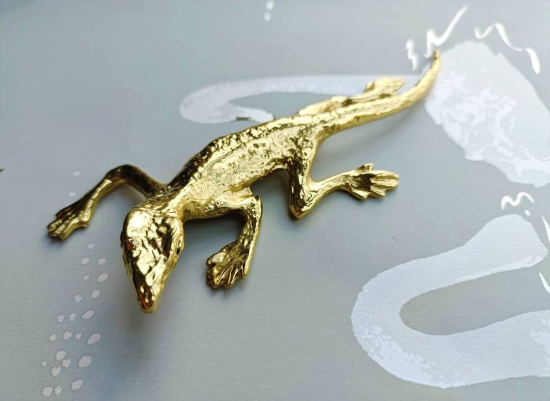 Smooth Gold Lizard Drawer Handle/gold Reptile Shaped Cabinet Handle ...
