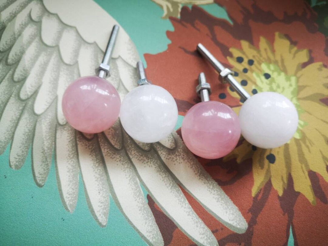 White or Rose Pink Quartz Ball Handles/ Semi Precious Stone Drawer Pull ...
