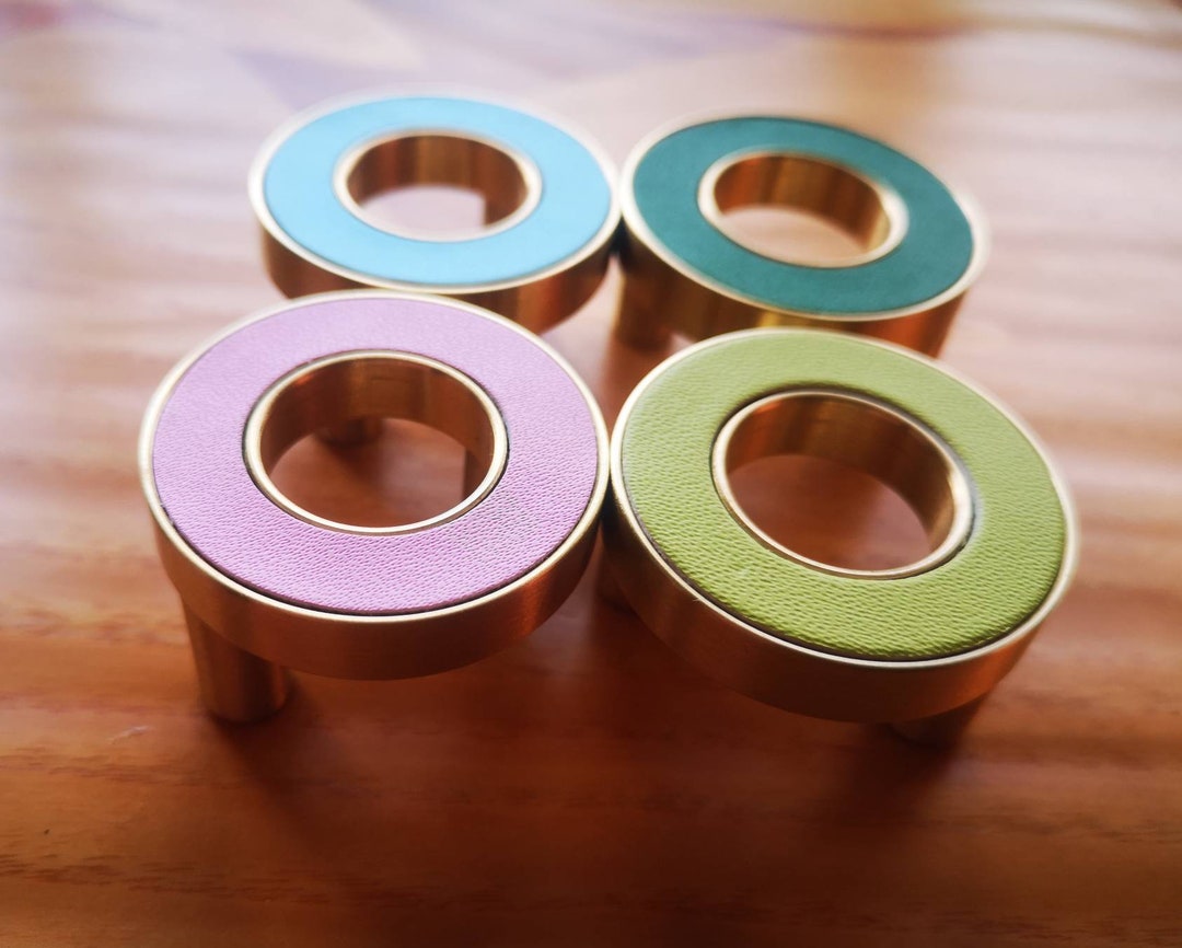Bright Coloured Leather and Brass Drawer Handle/retro Style Door Handle ...