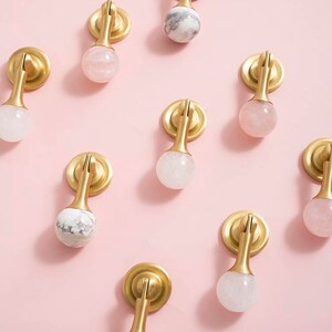 Gold Stone Ball Drop Handle in Rose Quartz, White Quartz and Marble ...