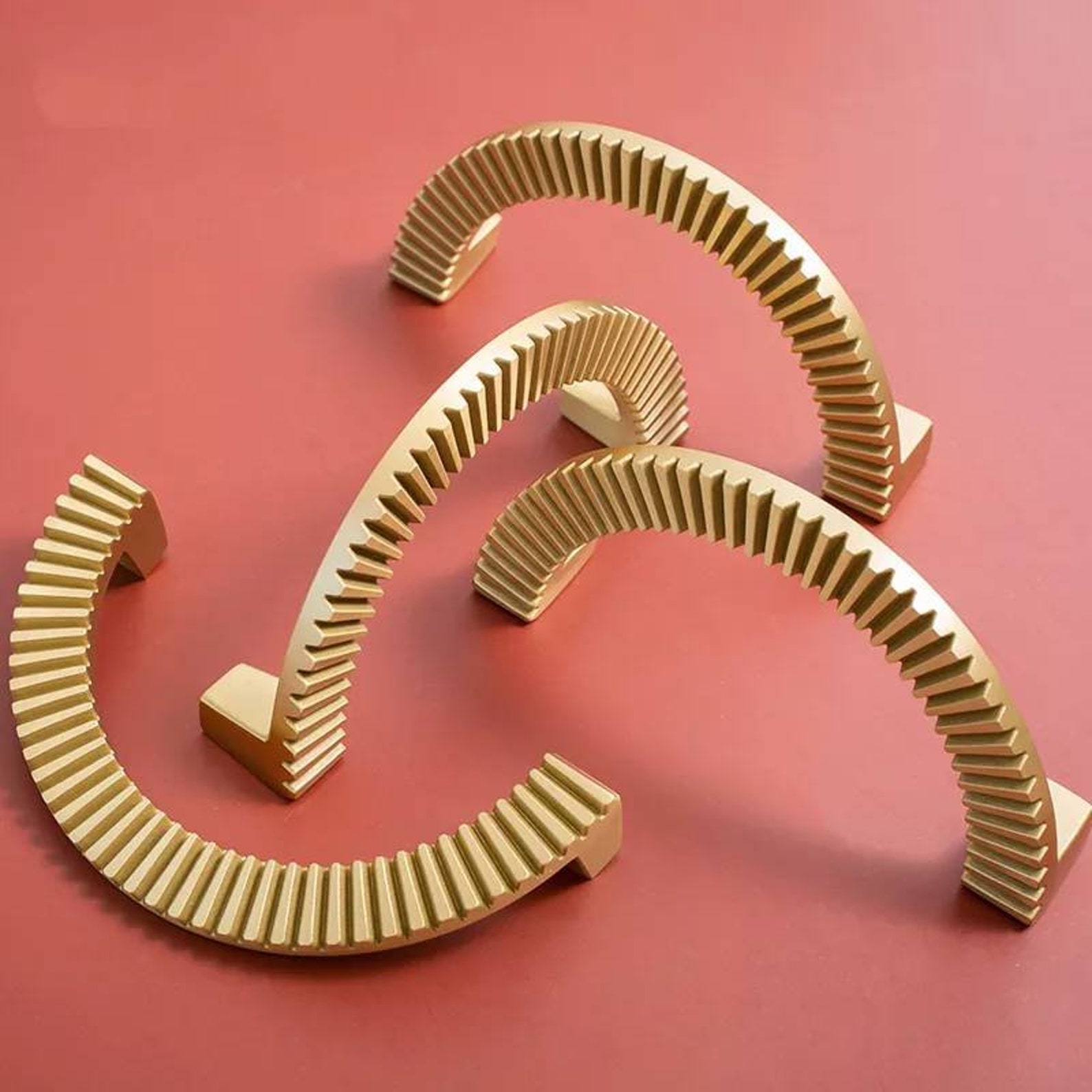 A Pair of Large Gold Cog Shaped Semi Circle Door Handles/large - Etsy