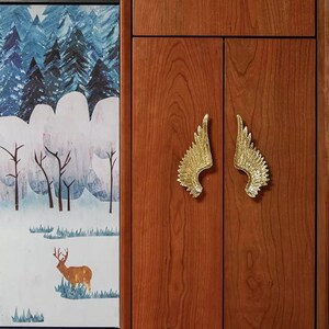 A Pair of Large Gold Brass Angel Wing Cabinet Pulls/feathery Wing Door ...