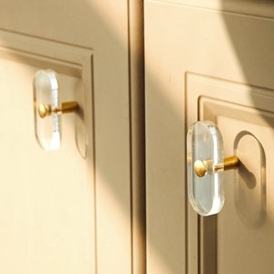 Clear Lucite and Brass Bar Shaped Cabinet Handle/clear Acrylic Resin and Gold Brass Drawer Pull ...