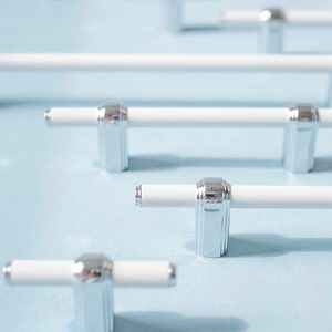 White and Silver Cabinet Bar Pull/monochrome Drawer Handle/nursery ...