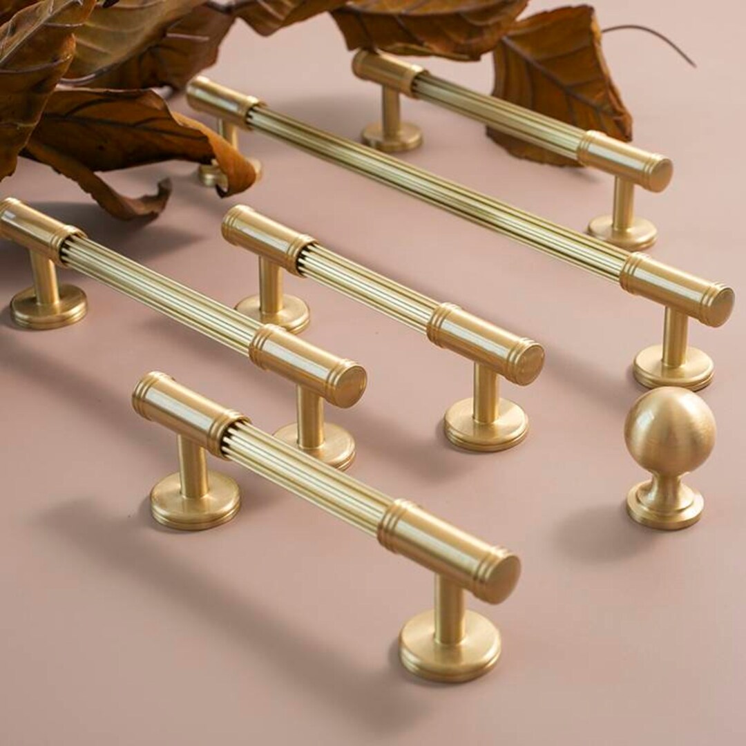 Matte Gold Line Texture Bar Handle/gold Cabinet Pull With Round Feet ...
