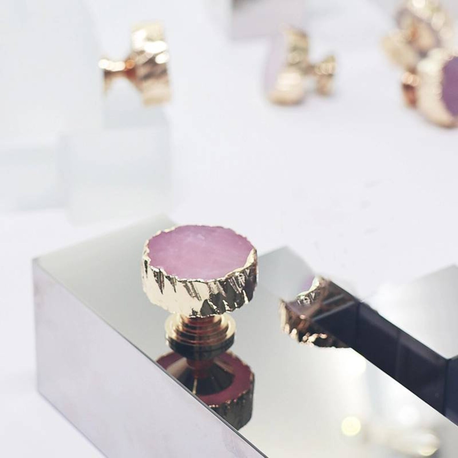 Round Pink Quartz Drawer Handle With Gold Edges/gemstone and - Etsy UK